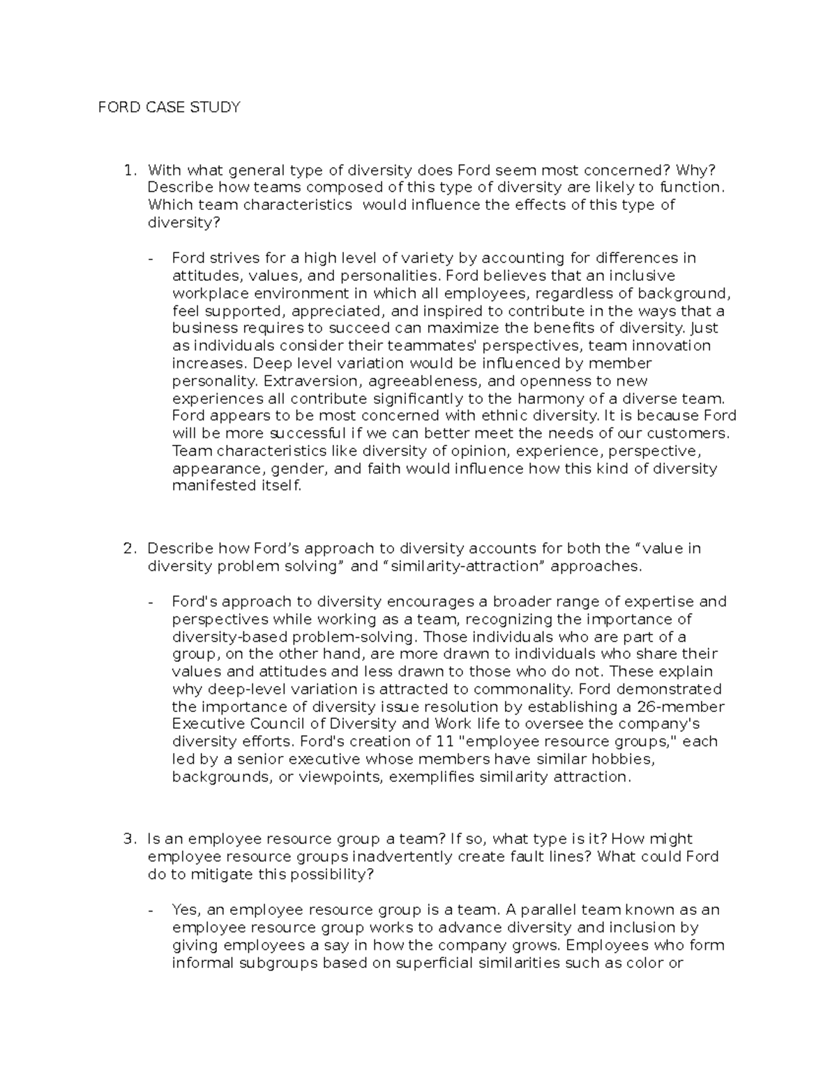 FORD CASE Study - FORD CASE STUDY With what general type of diversity ...