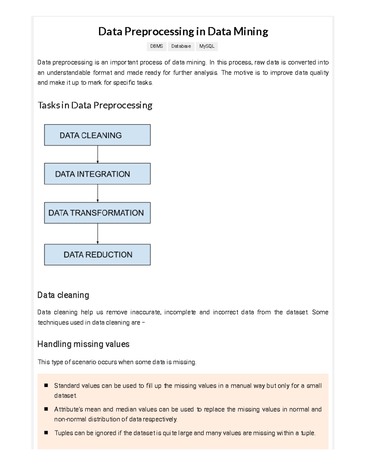 Data Preprocessing in Data Mining - In this process, raw data is ...