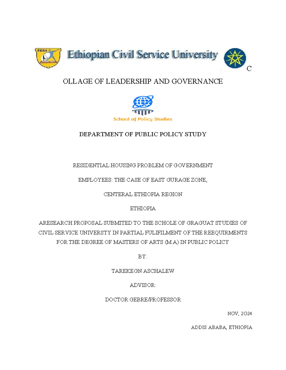 Ethiopian Civil Service University - C OLLAGE OF LEADERSHIP AND ...