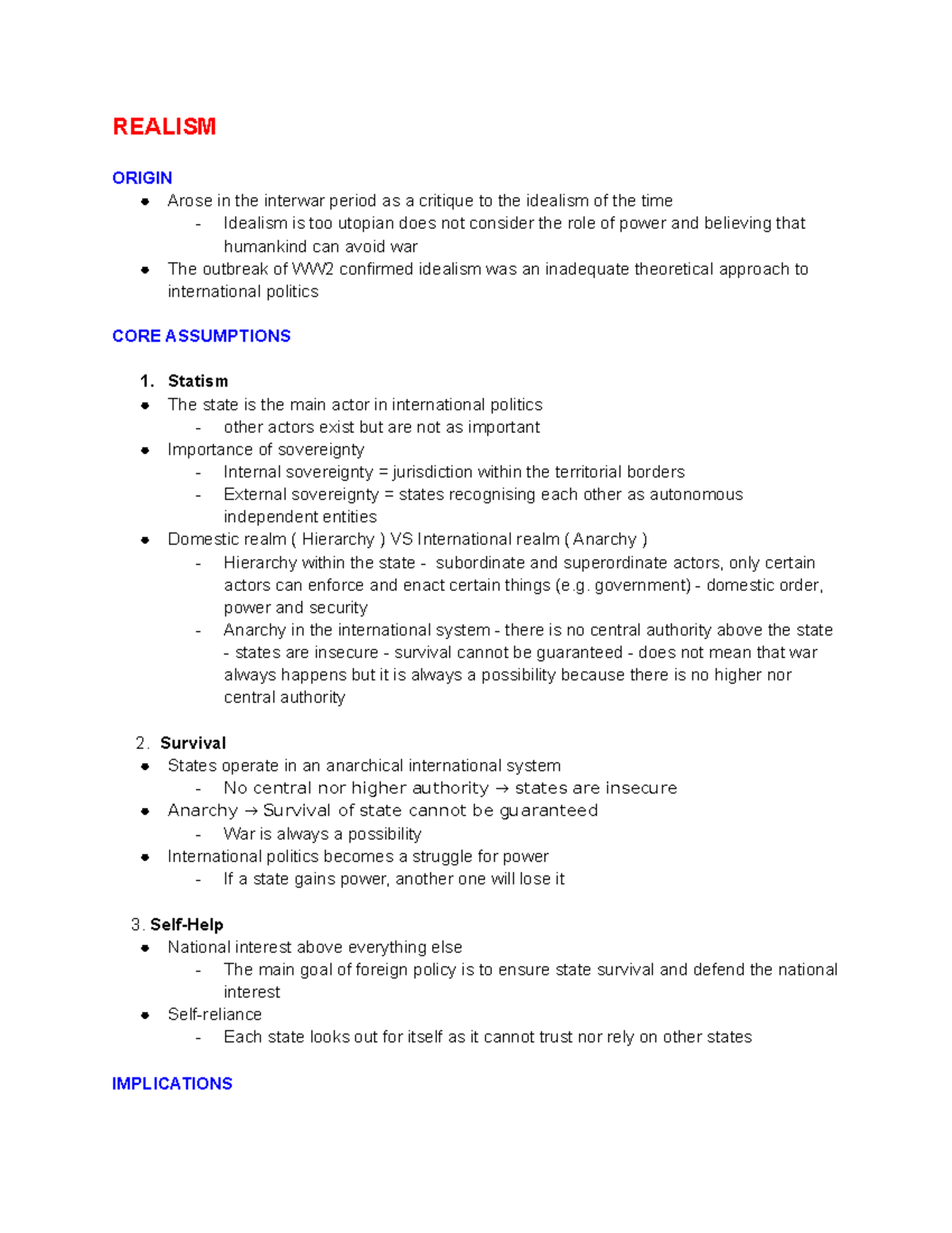 Realism - REALISM ORIGIN Arose in the interwar period as a critique to ...