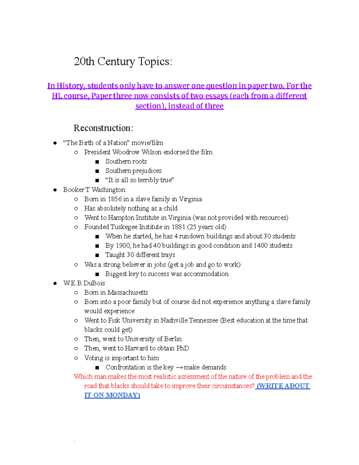20th century Topics Notes - 20th Century Topics: In History, students ...