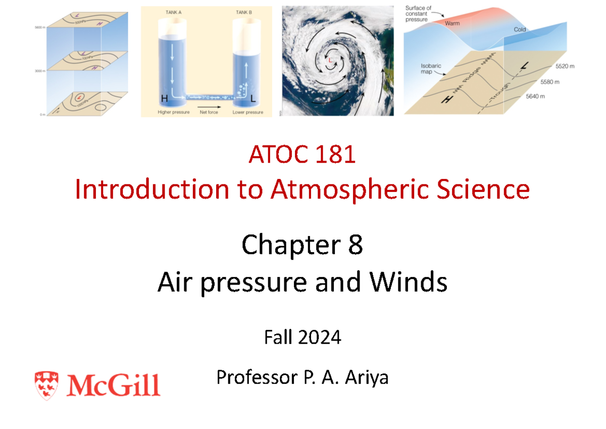 Chapter 8 slides - Fall 2024 Professor P. A. Ariya ATOC 181 ...