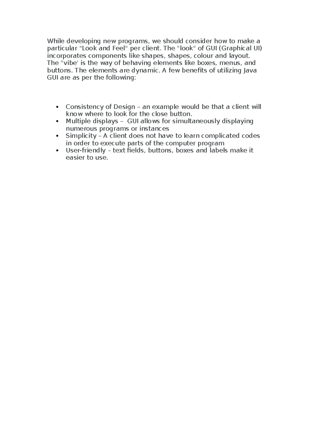 Discussion Forum Unit 8 Advantages Of Using Java Gui While Developing New Programs We Should