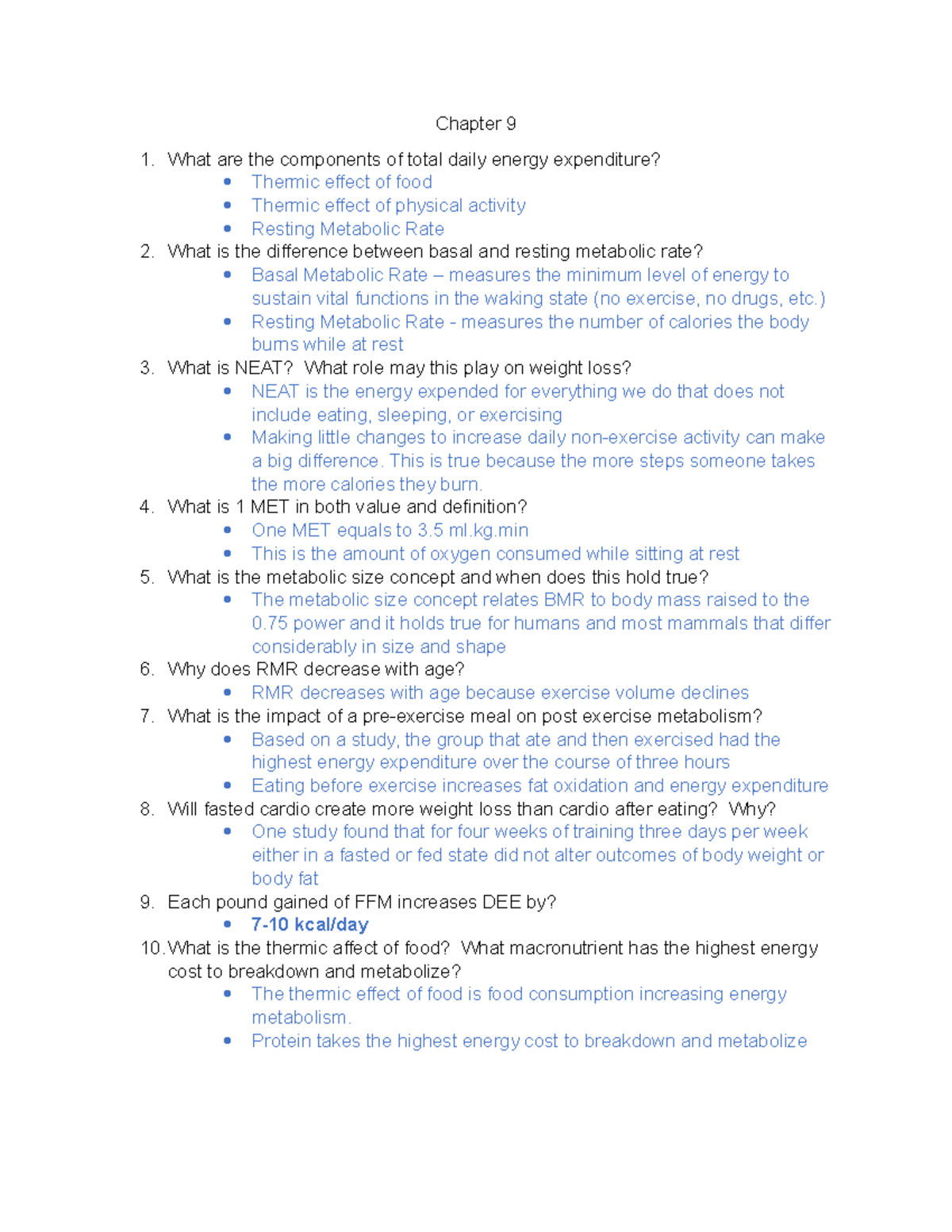 Chapter 9 Review Questions - Human Energy Expenditure - EXS-340 - GCU ...