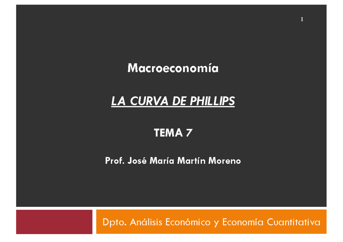 Tema 7: La curva de Phillips - Macroeconomía LA CURVA DE PHILLIPS TEMA 7 Prof. José María Martín ...