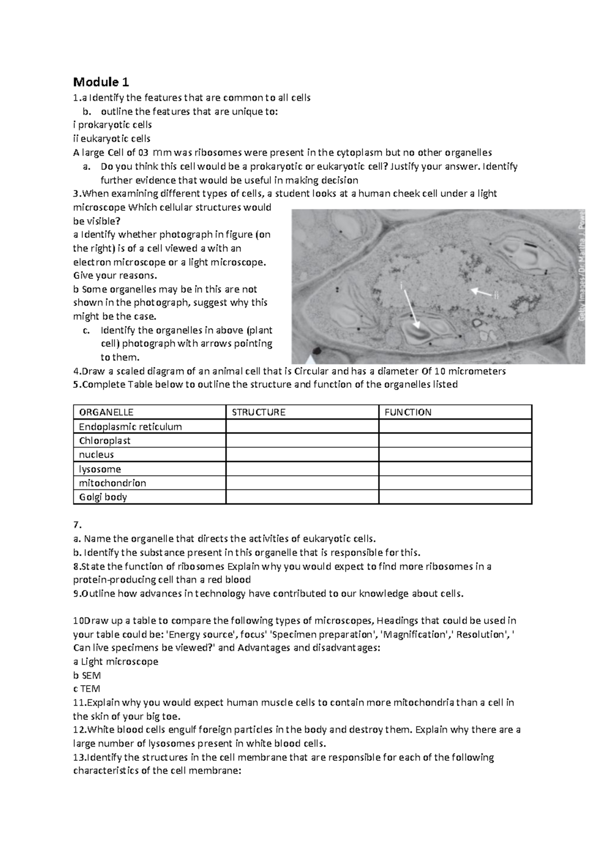 Module 1 revision questions 11 bio yearly - Module 1 1 Identify the ...