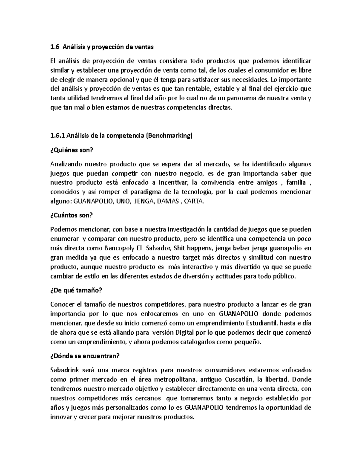 1 avance de proyecto - 1 Análisis y proyección de ventas El análisis de ...