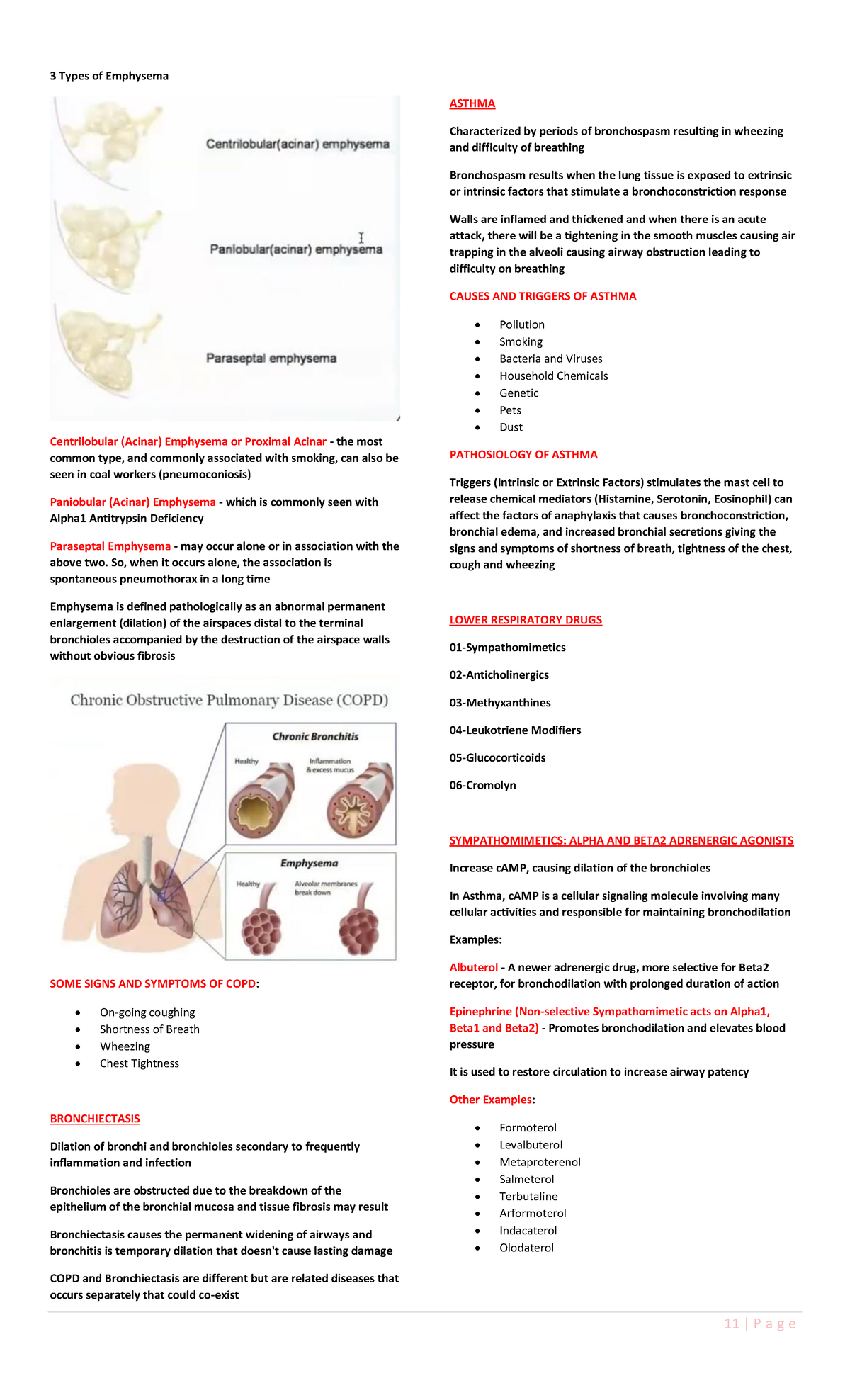 Lower Respiratory Drugs - 11 | P a g e 3 Types of Emphysema ...