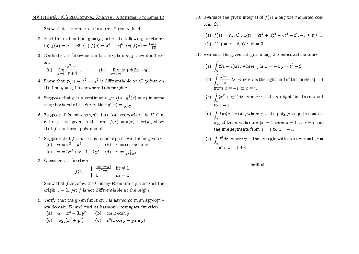 Tutorial 12 18 - maths - MATHEMATICS 2B:Complex Analysis: Additional ...