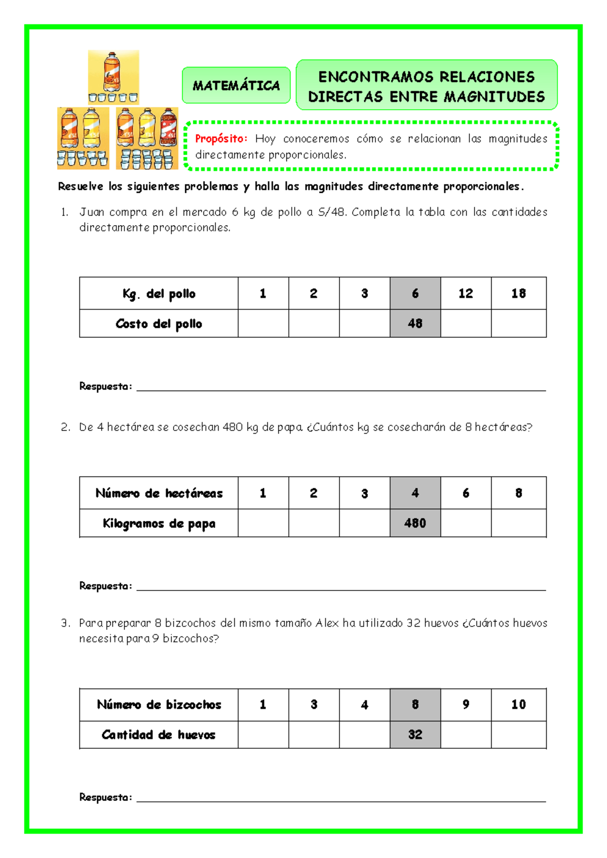 Ficha “Establecemos relaciones directamente proporcionales - Resuelve ...