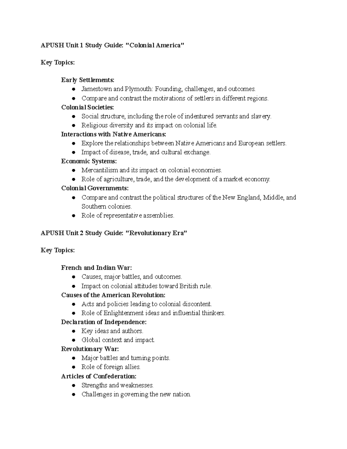 Ap United States guided studying - APUSH Unit 1 Study Guide: "Colonial ...
