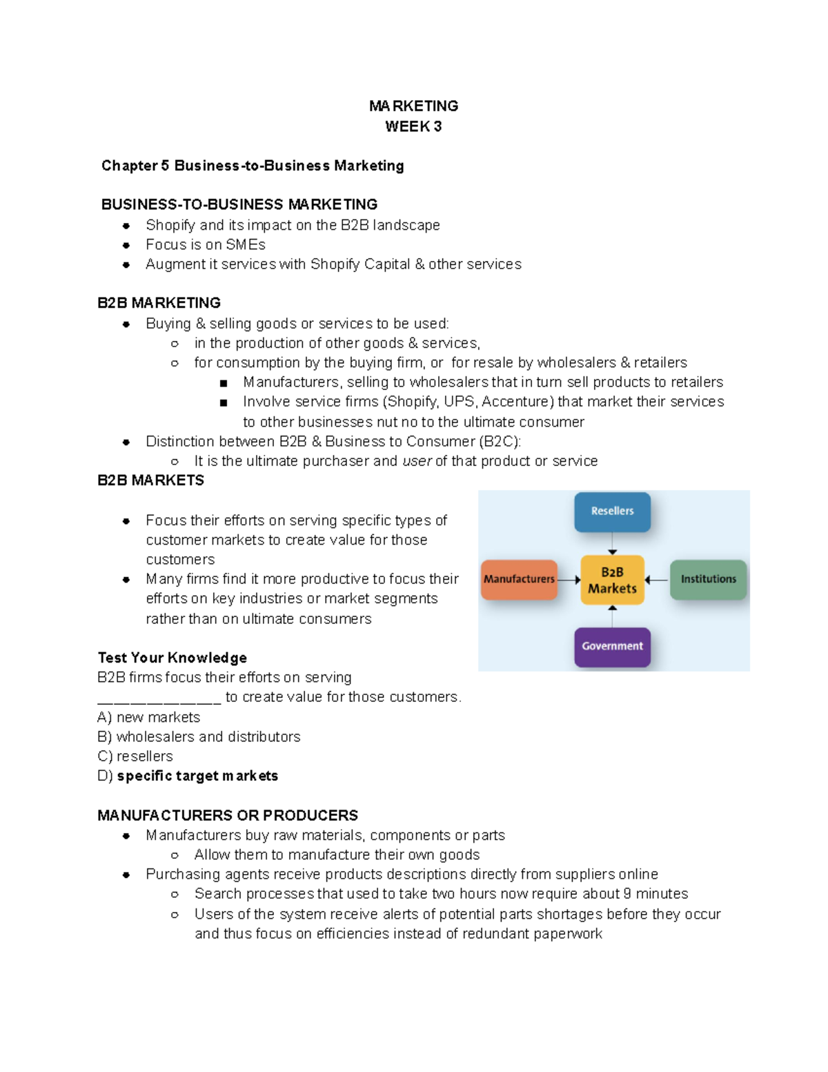 MOS 2320 Marketing WEEK 3 - MARKETING WEEK 3 Chapter 5 Business-to ...