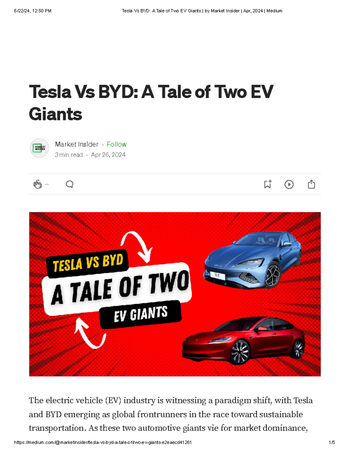 Tesla Vs BYD A Tale of Two EV Giants by Market Insider Apr, 2024 Medium ...