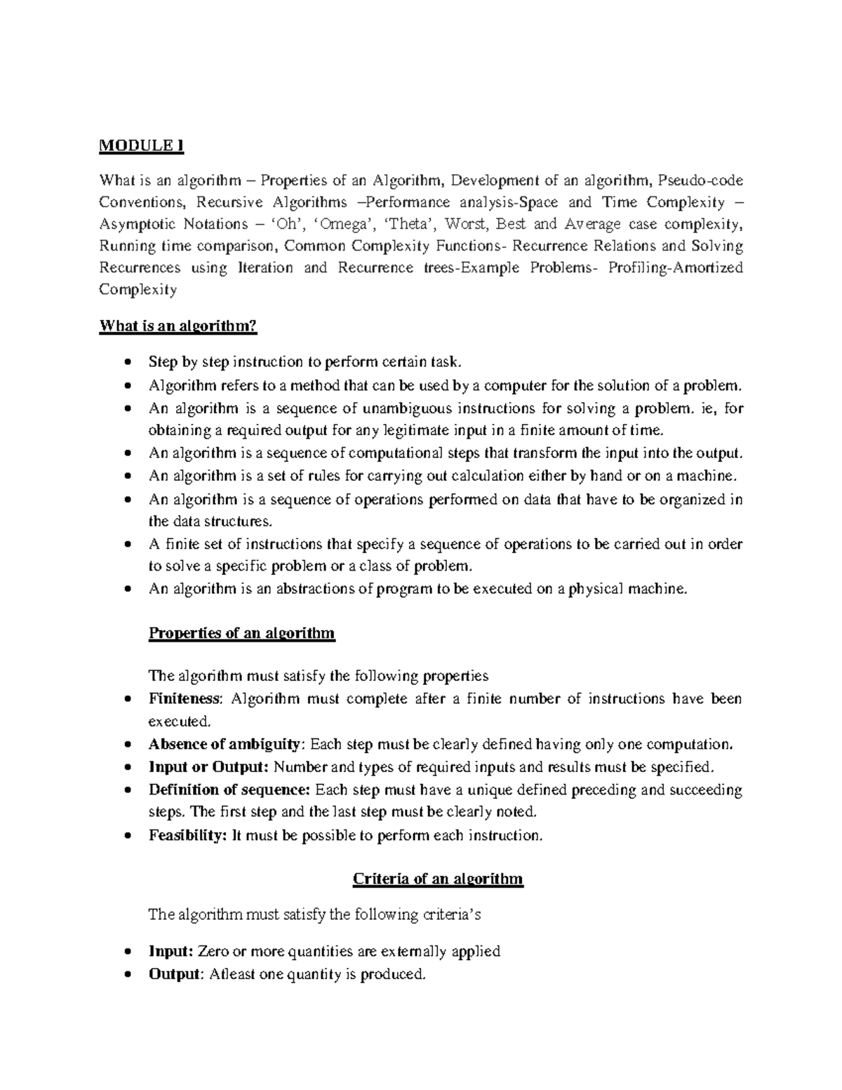 DAA Module 1 - what is an algorithm and its properties ,development ...