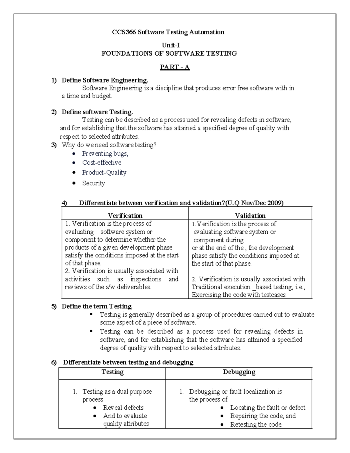 Software Testing Automation Part A Ccs366 Software Testing Automation 6123