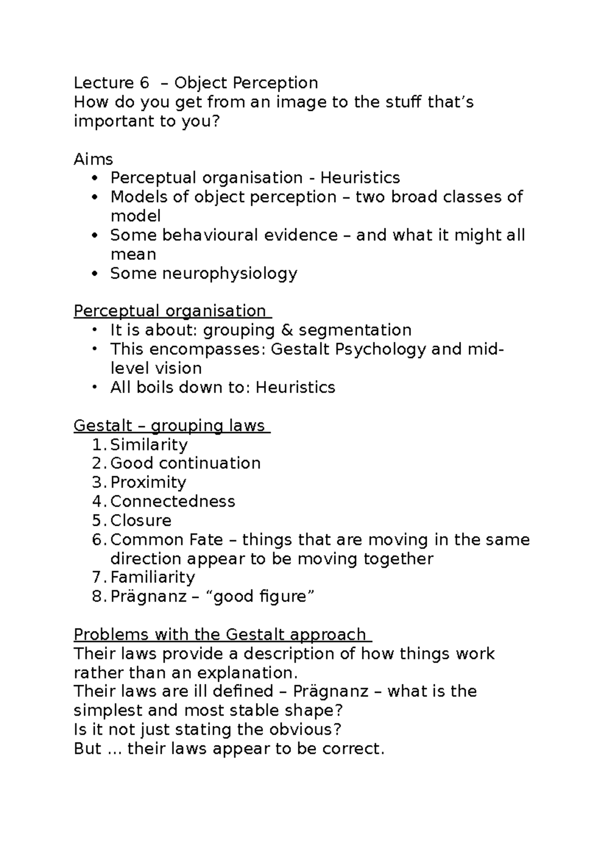 Lecture 6- Object perception - Lecture 6 – Object Perception How do you ...