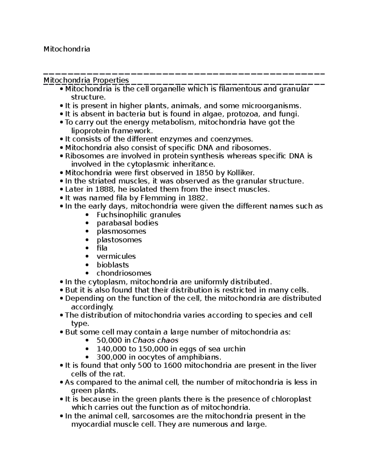 Mitochondria Notes Mitochondria Mitochondria Properties