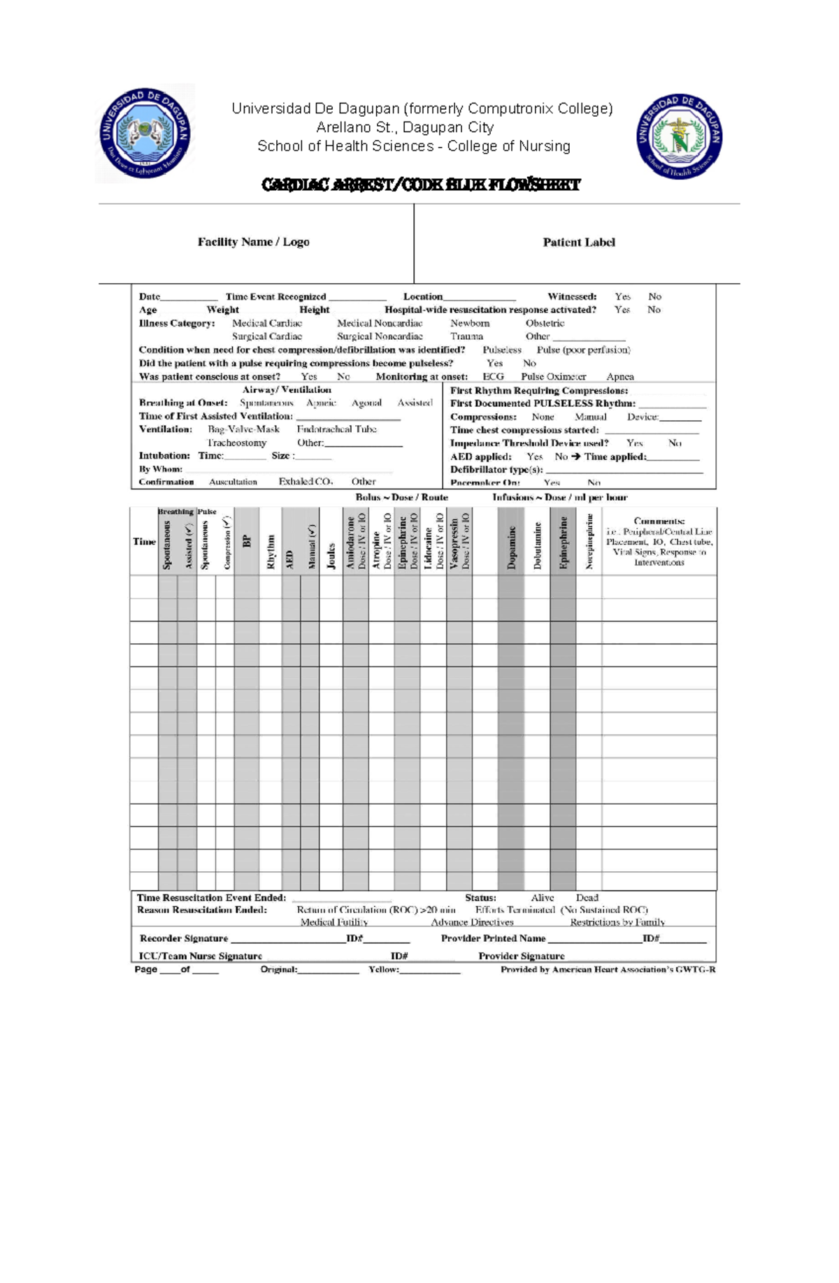 ACLS-Flowsheet - Summary Basic Nursing - Universidad De Dagupan ...