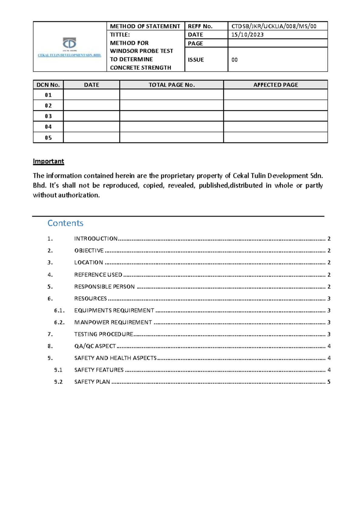 WORK Method Statement FOR Windsor Probe TEST - METHOD OF STATEMENT REFF ...