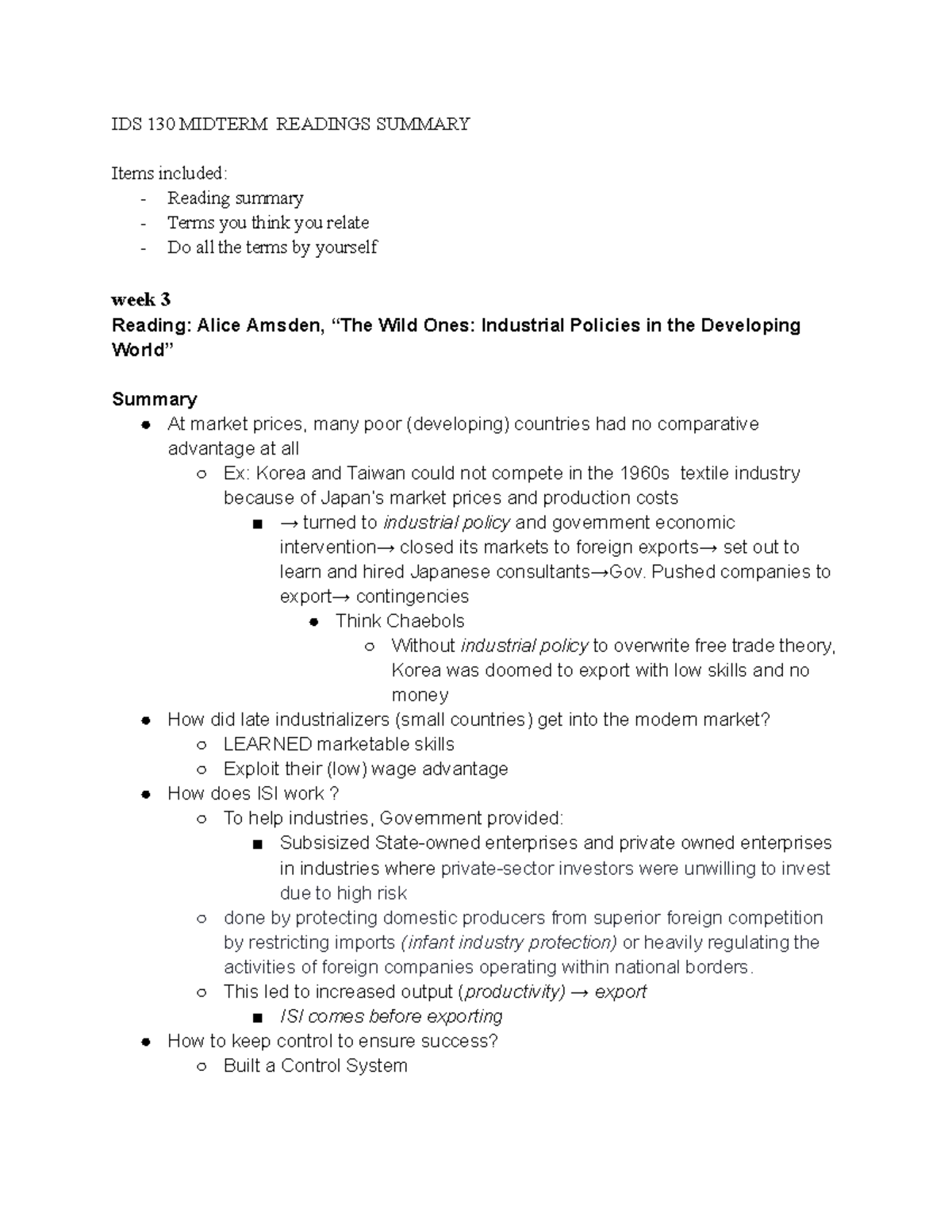 IDS 130 Midterm Readings - IDS 130 MIDTERM READINGS SUMMARY Items included: - Reading summary ...