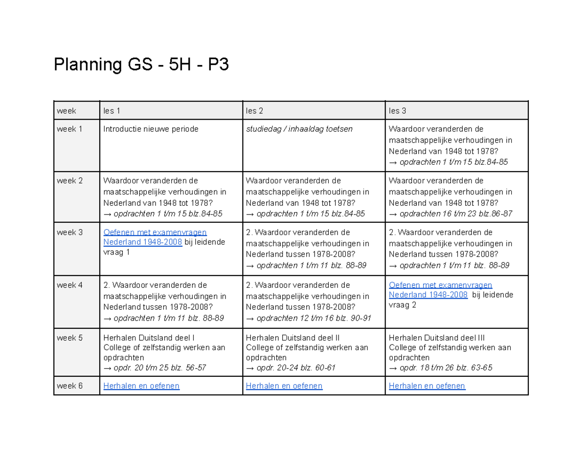 Planning GS - 5H - P3 23-24 - Planning GS - 5H - P week les 1 les 2 les ...