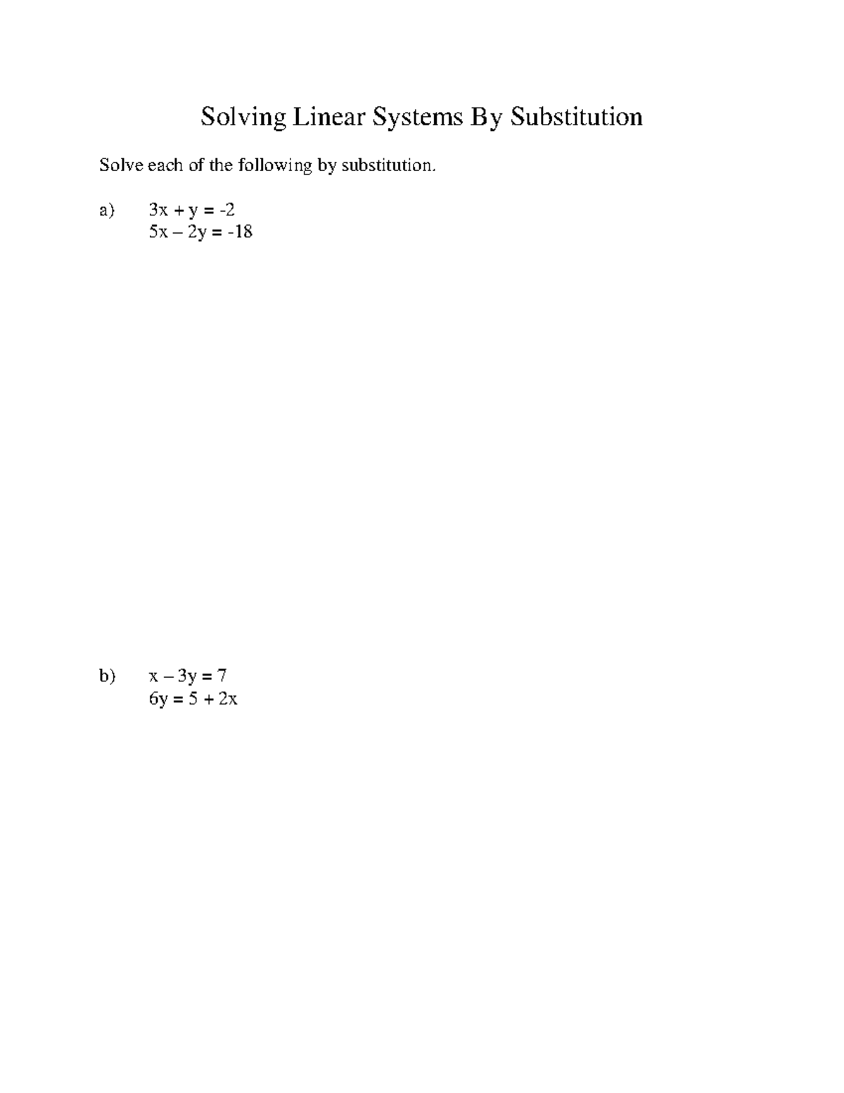 7 - Solving By Substitution - Solving Linear Systems By Substitution ...