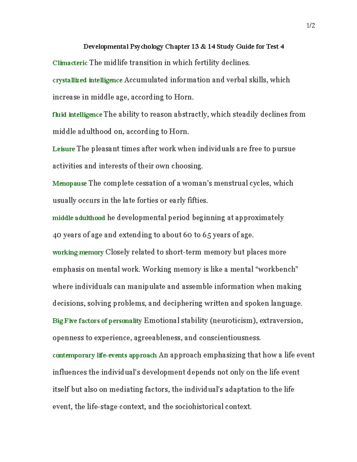 Developmental Psychology Chapter 13 & Chapter 14 - 1/ Developmental ...