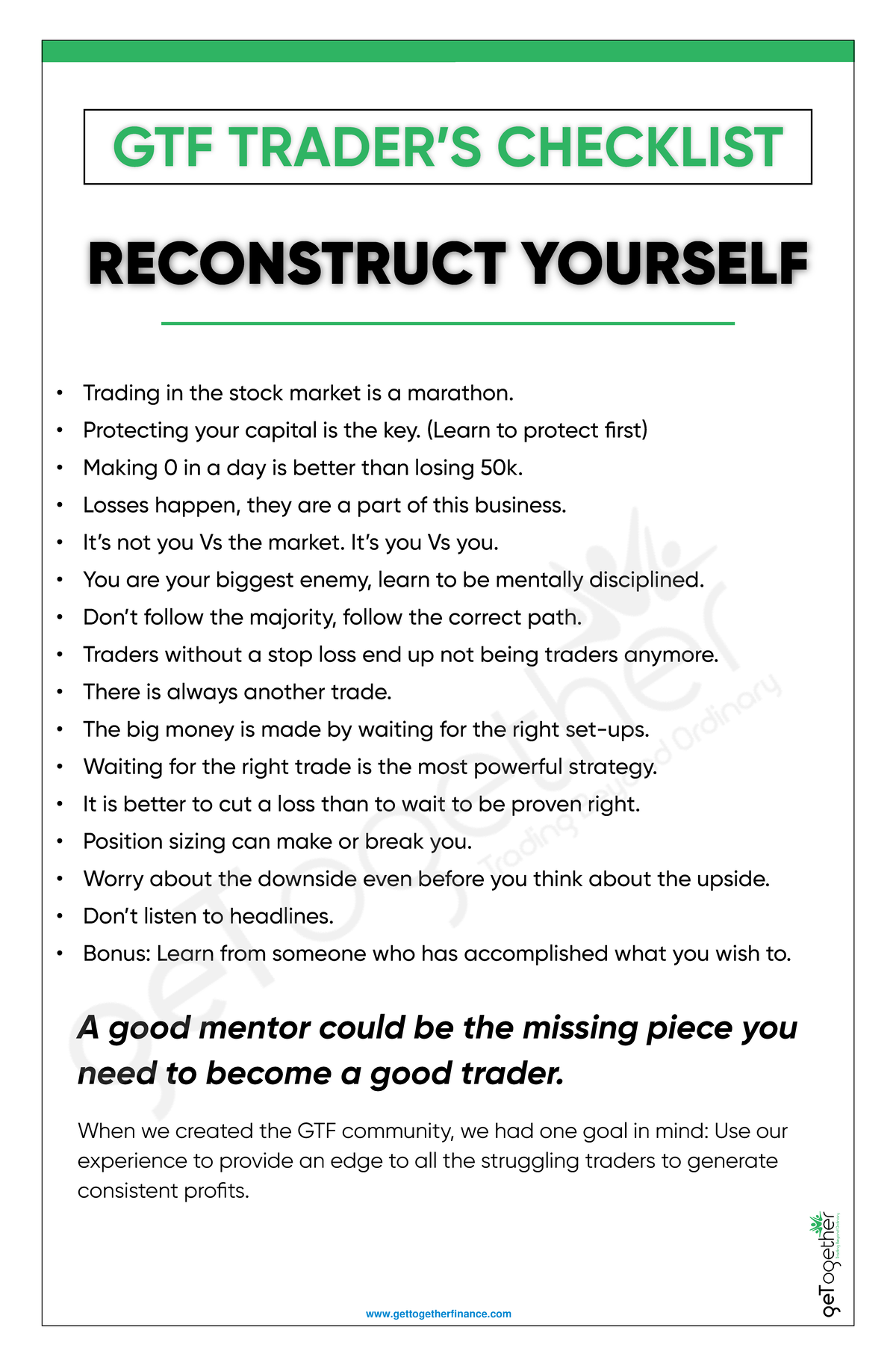 GTF Traders Checklist-1 - GTF TRADER’S CHECKLIST RECONSTRUCT YOURSELF A ...