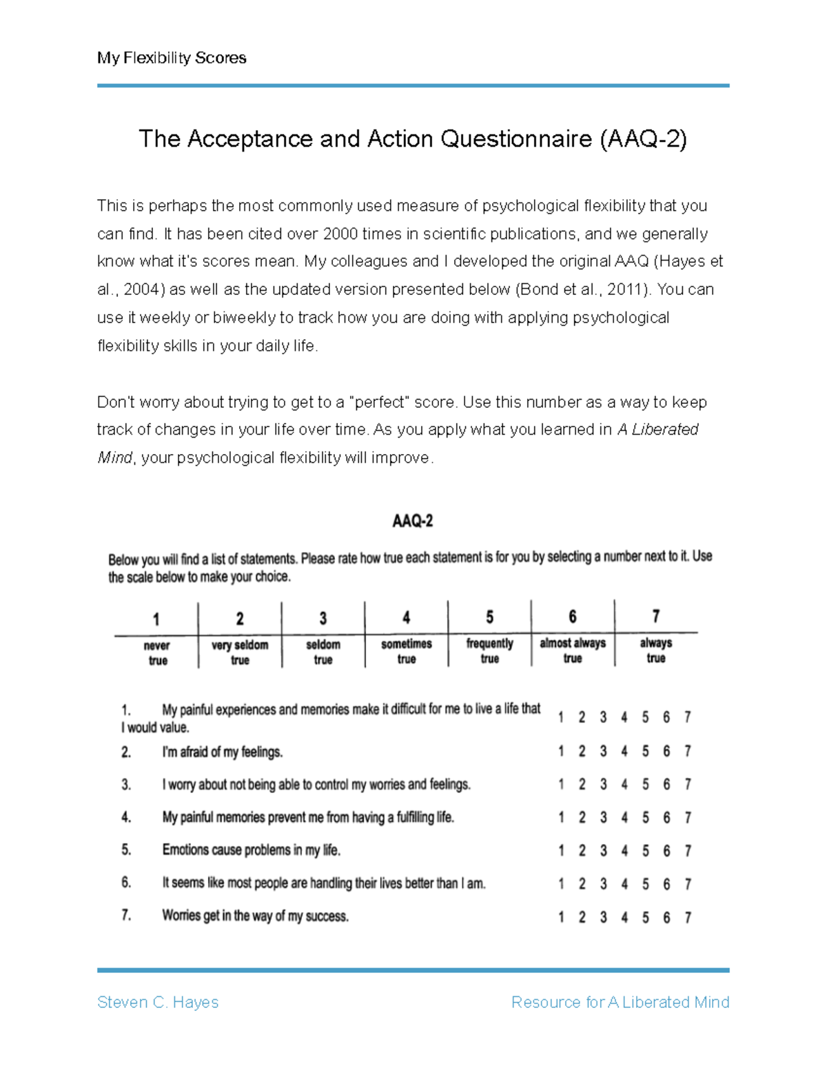 The Acceptance and Action Questionnaire - It has been cited over 2000 ...