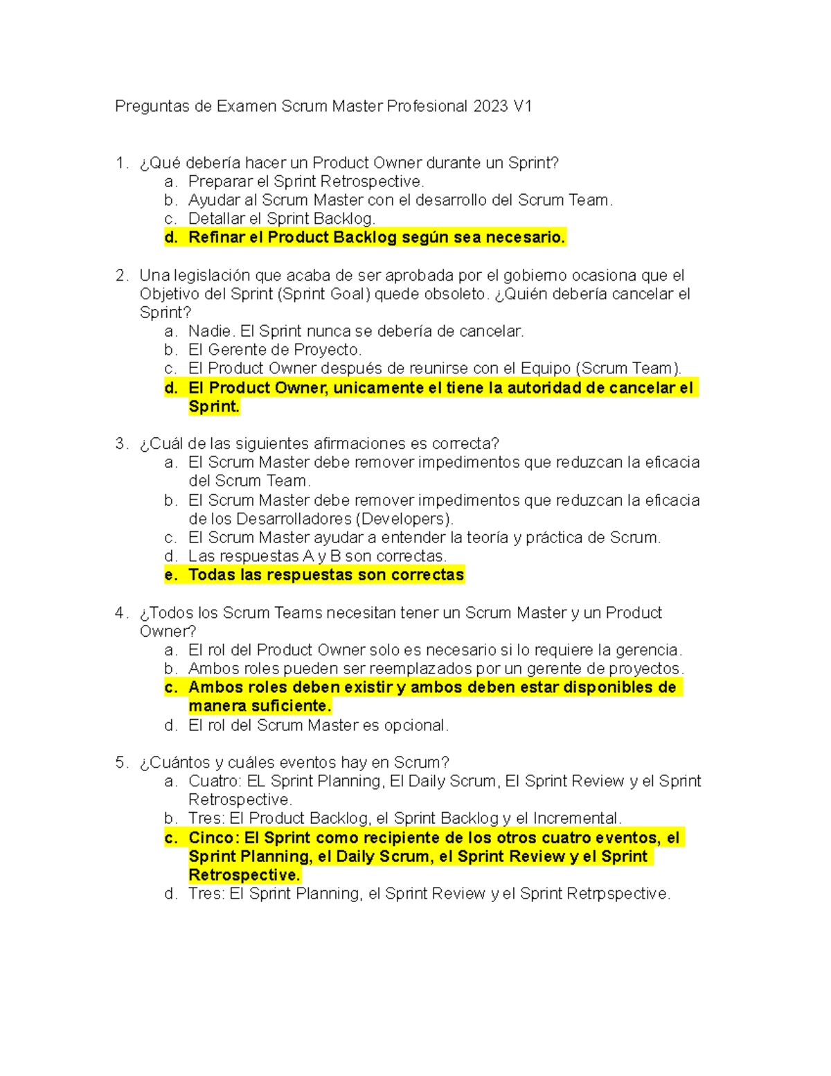 Preguntas de Examen Scrum Master Profesional 2023 V1 - Preparar el ...