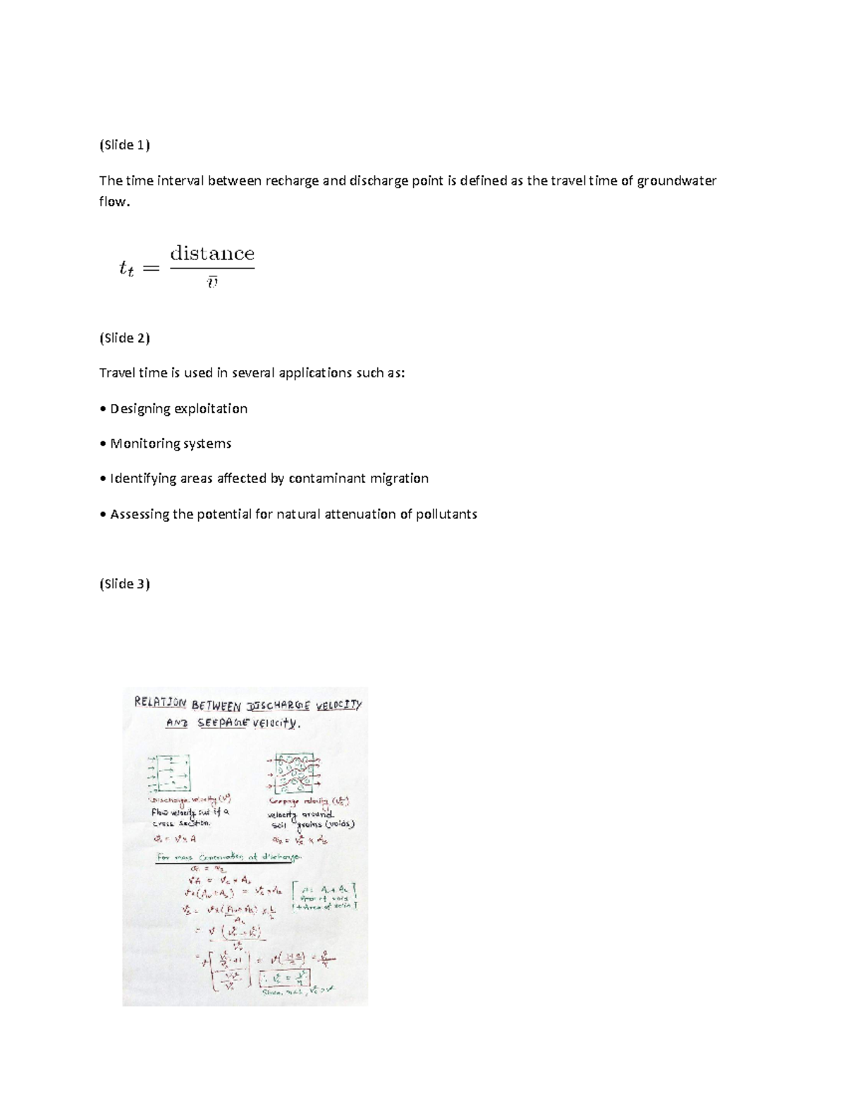 Time travel of groundwater in confined aquifer - (Slide 1) The time ...