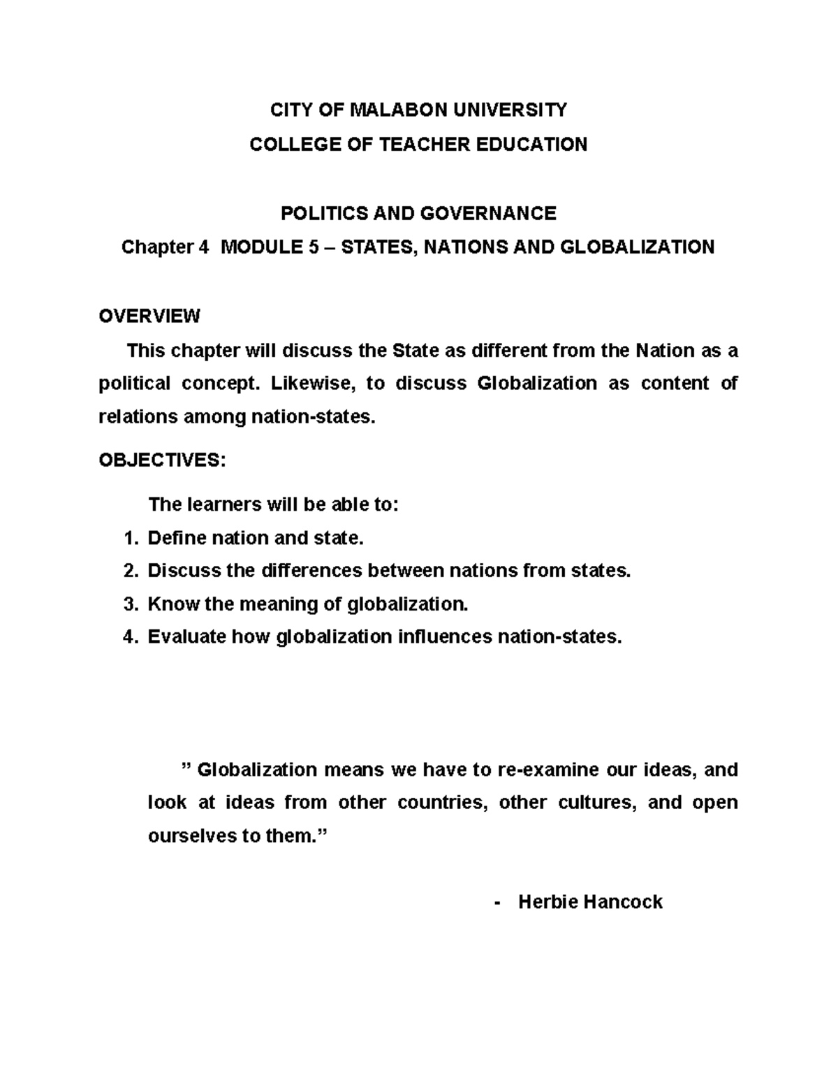 CMU Module 5 Polgov CHAP 4 PART 2 - CITY OF MALABON UNIVERSITY COLLEGE ...