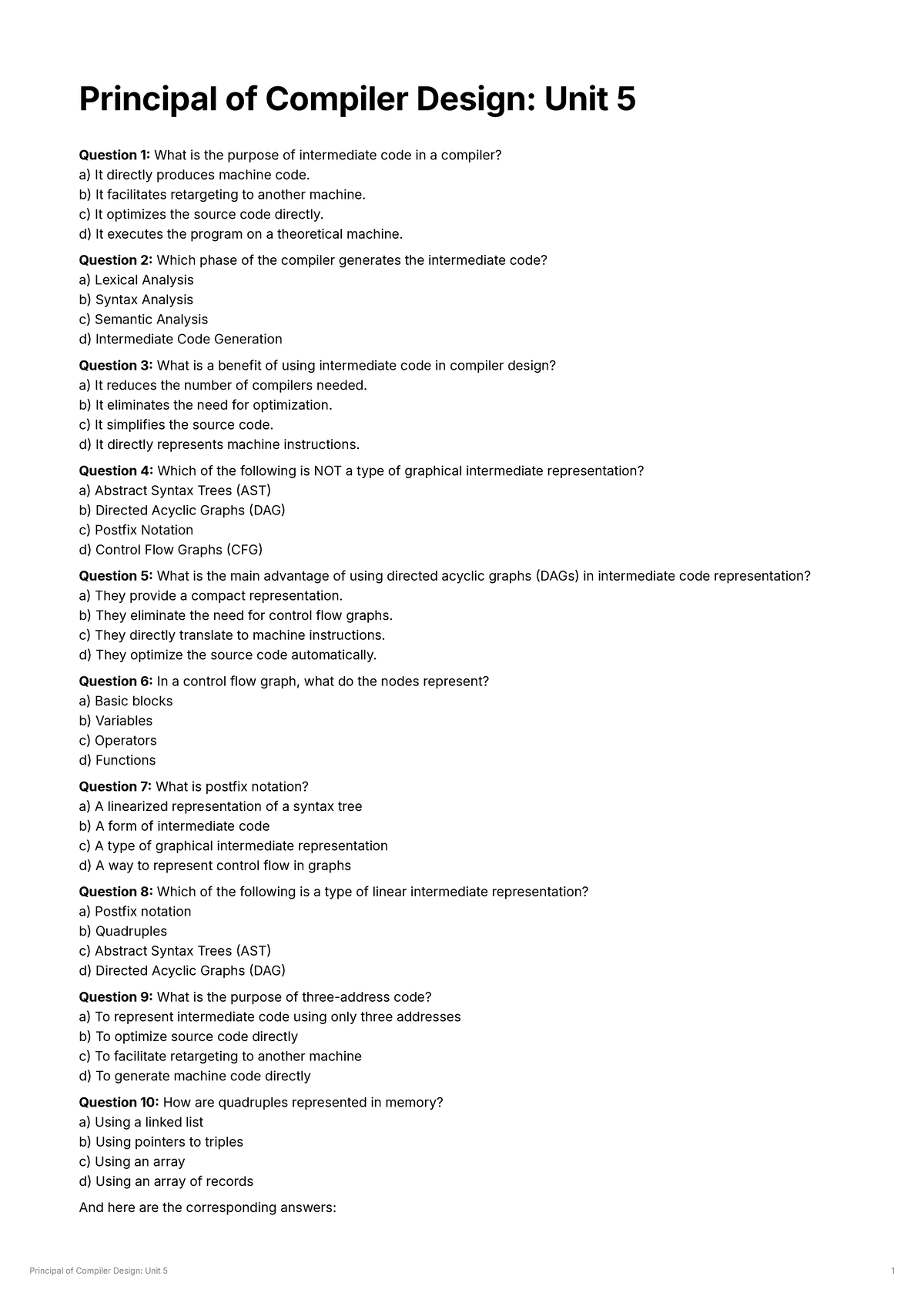 Principal of Compiler Design Unit 5 mcq - Principal of Compiler Design: Unit 5 Question 1 What ...