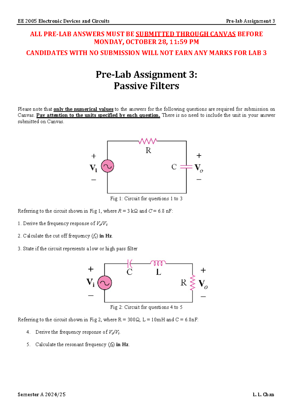 Pre-Lab 3 Assignment - Lab session - EE 2005 Electronic Devices and Circuits Pre-lab Assignment ...
