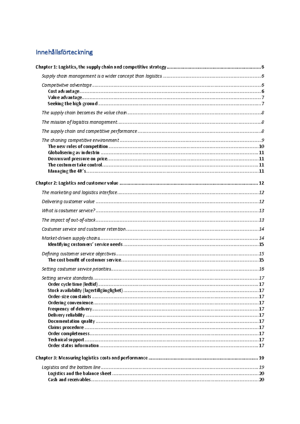 Logistics & Supply Chain Management (sammanfattning) - Warning: TT: undefined function: 32 ...