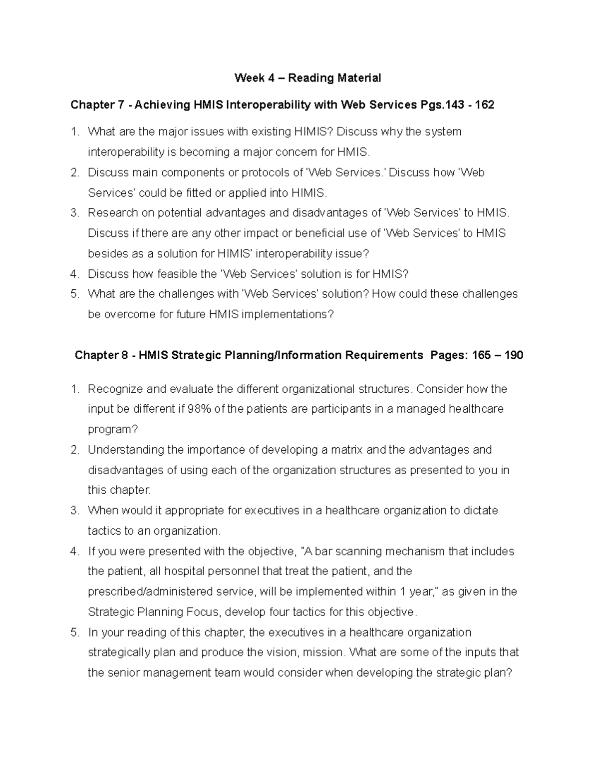 Wk 4 Reading Material Ch. 7-8 - Week 4 – Reading Material Chapter 7 - Achieving HMIS - Studocu