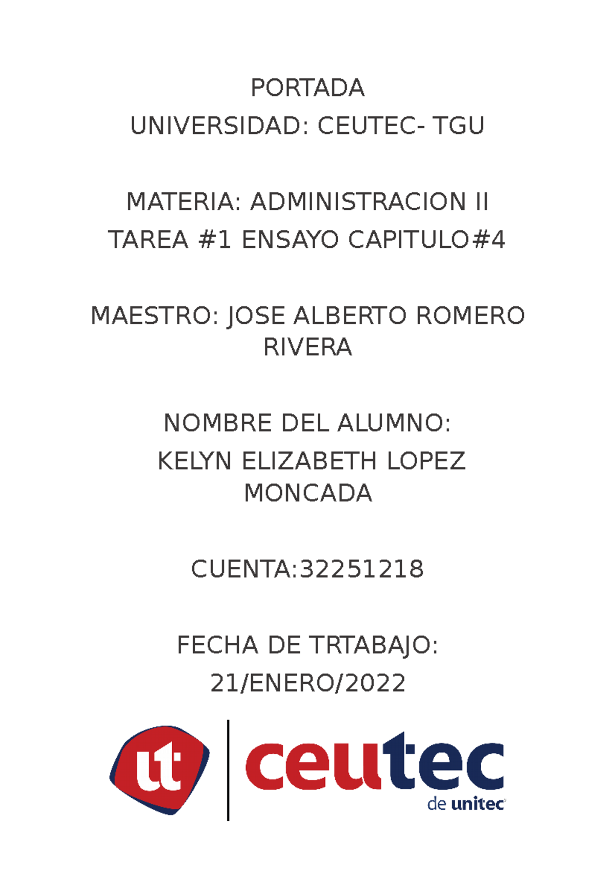 Ensayo 1 - marco conceptual niff - PORTADA UNIVERSIDAD: CEUTEC- TGU ...