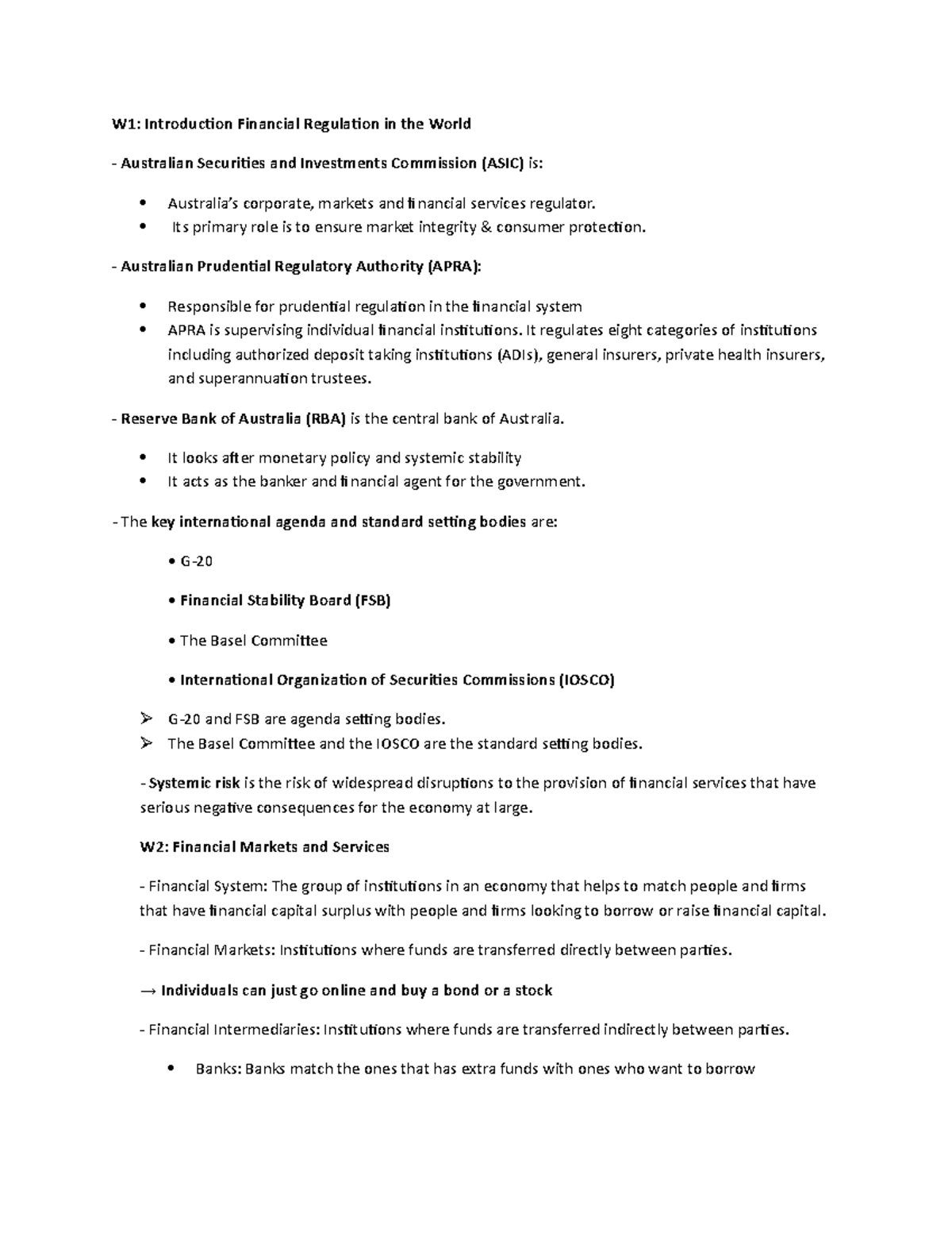 W1-2 - Financial Services Regulation Week 1-2 - W1: Introduction ...