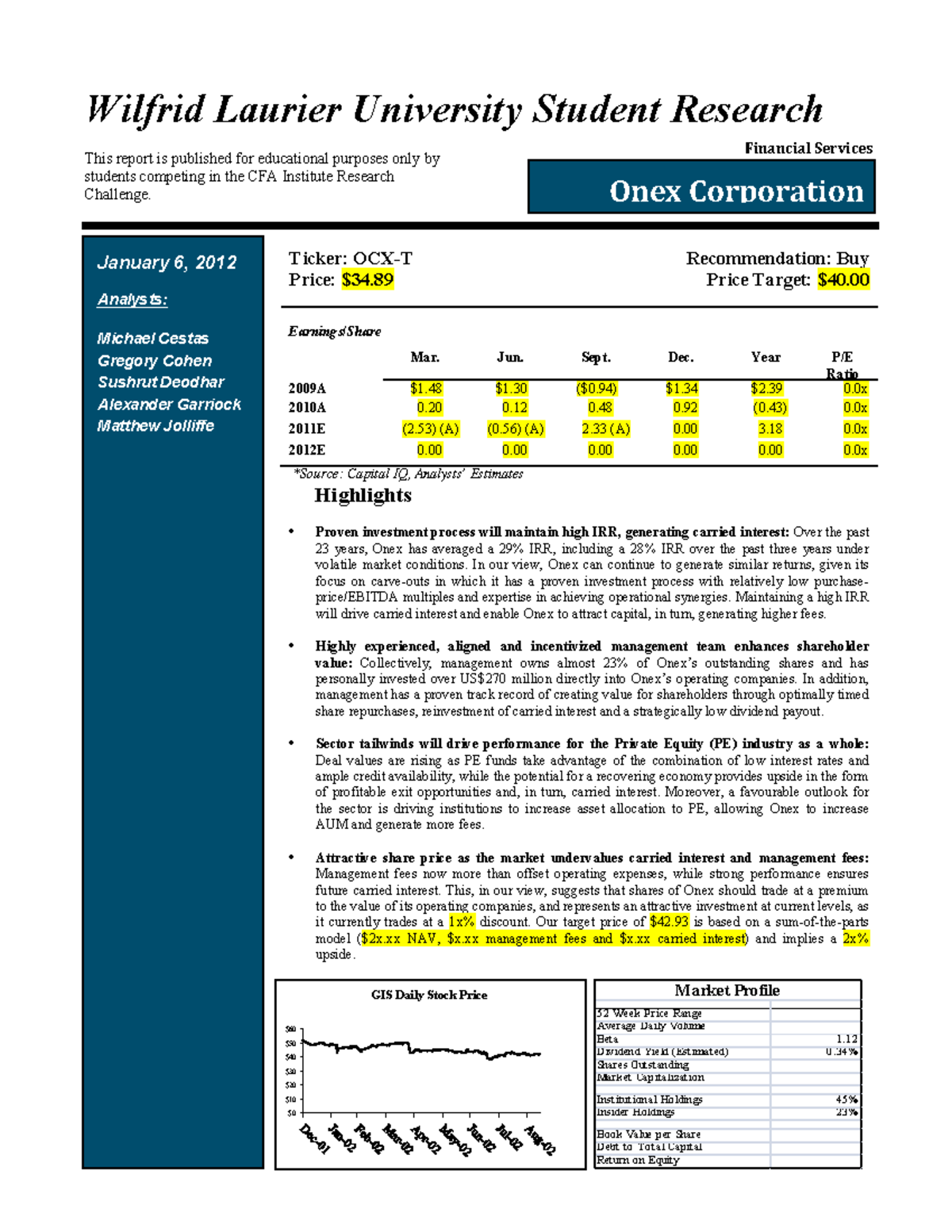 Onex Research Report 2012 1 - Wilfrid Laurier University Student ...
