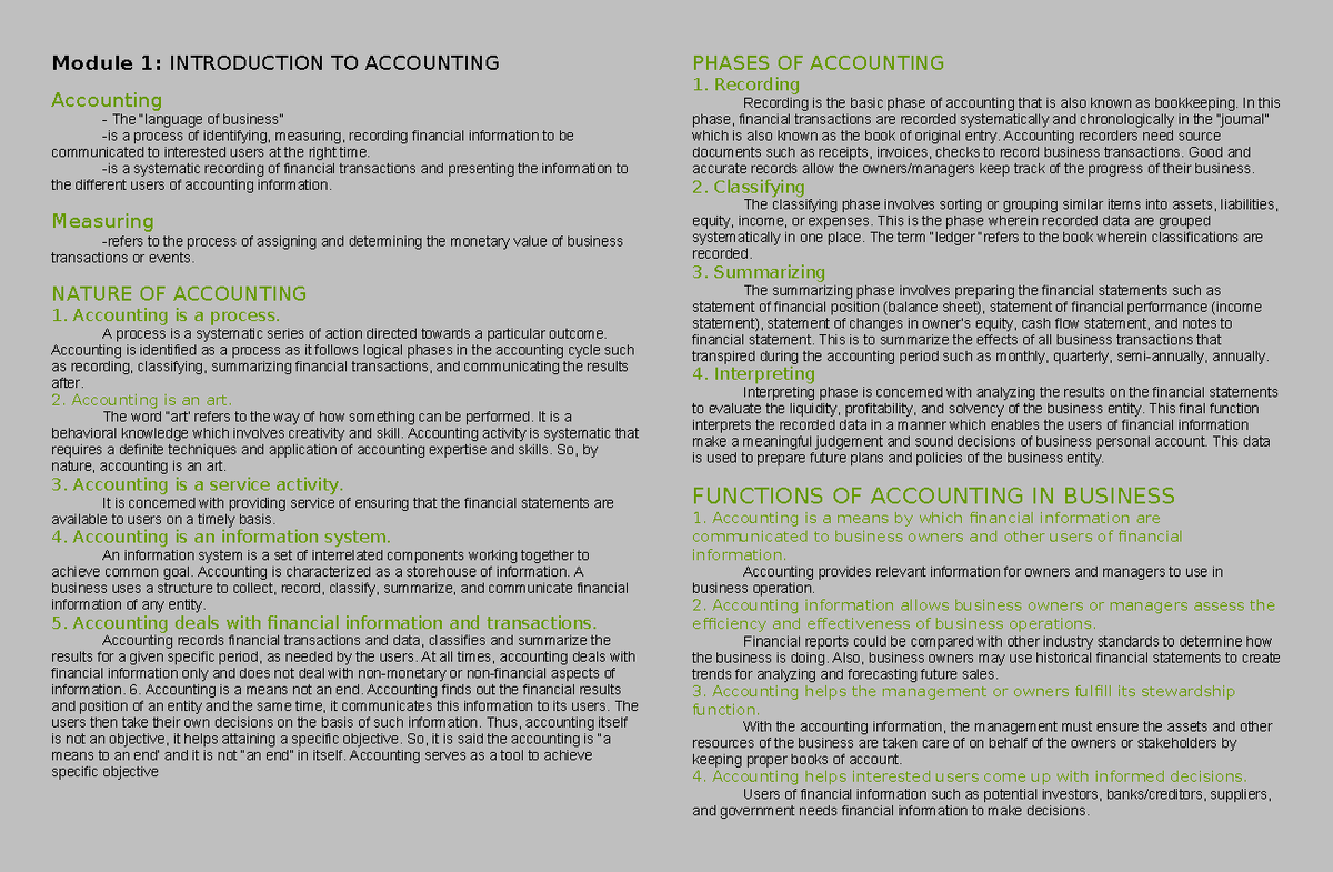 FABM 1 Notes - hope this helps - Module 1: INTRODUCTION TO ACCOUNTING ...