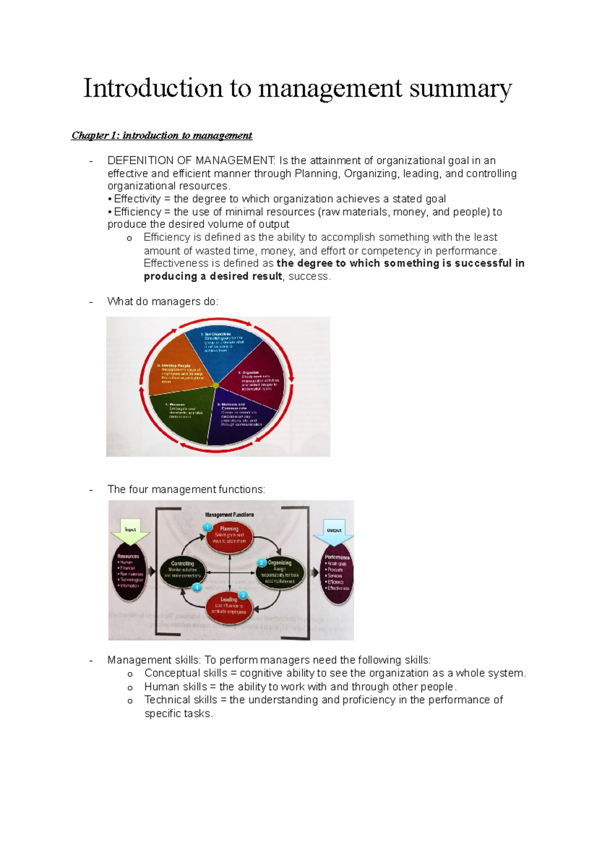 Introduction to management summary block 1 - Introduction to management ...