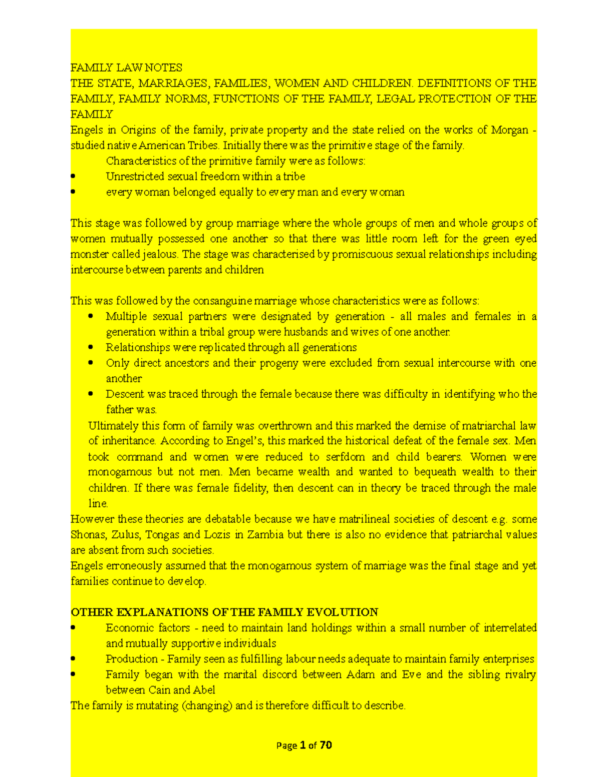 Chirau -Family Law Notes - FAMILY LAW NOTES THE STATE, MARRIAGES ...