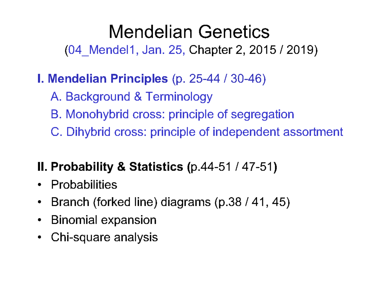 04 Mendel 1 1perpage - Lecture notes 4 - Mendelian Genetics (04_Mendel1 ...