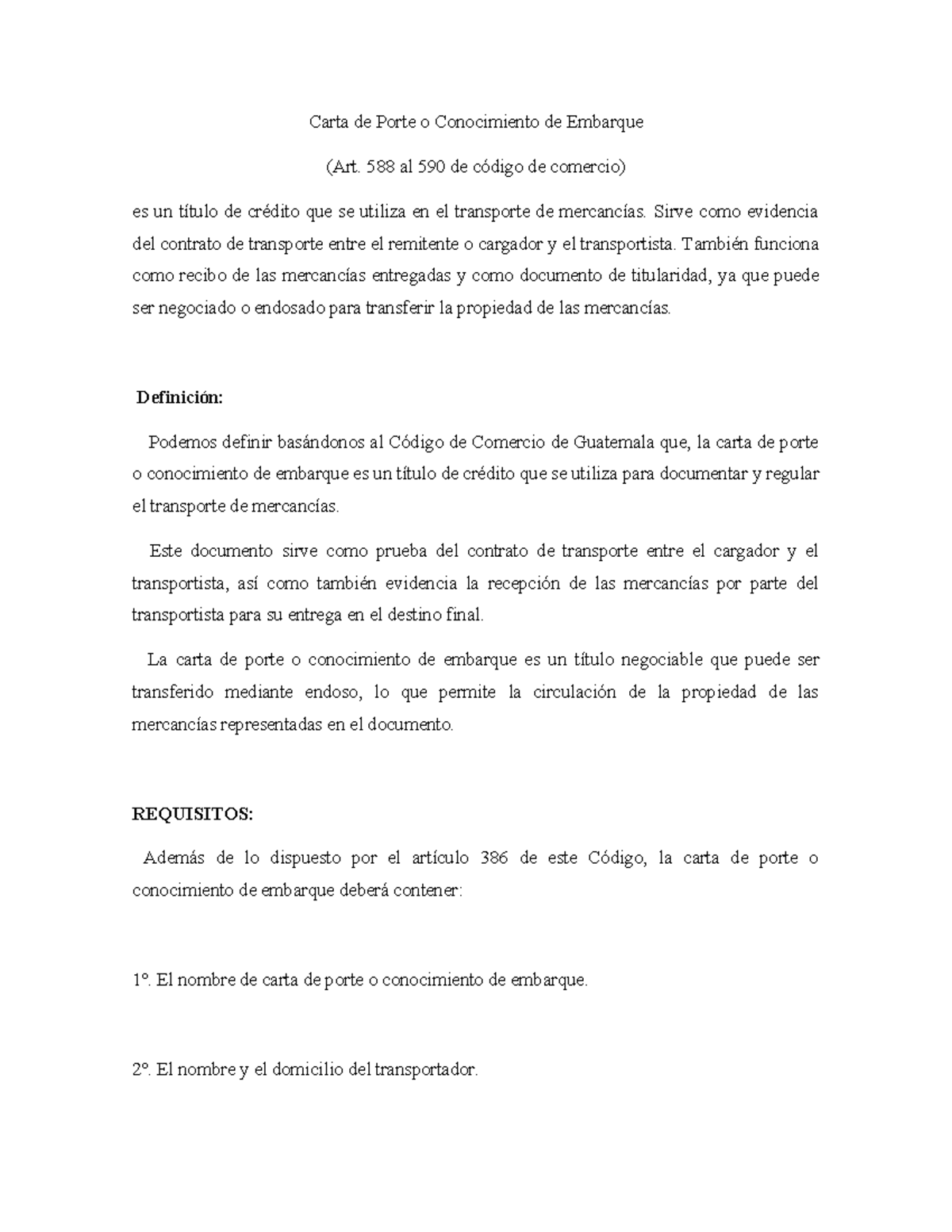 Conocimiento de embarque - Carta de Porte o Conocimiento de Embarque ...
