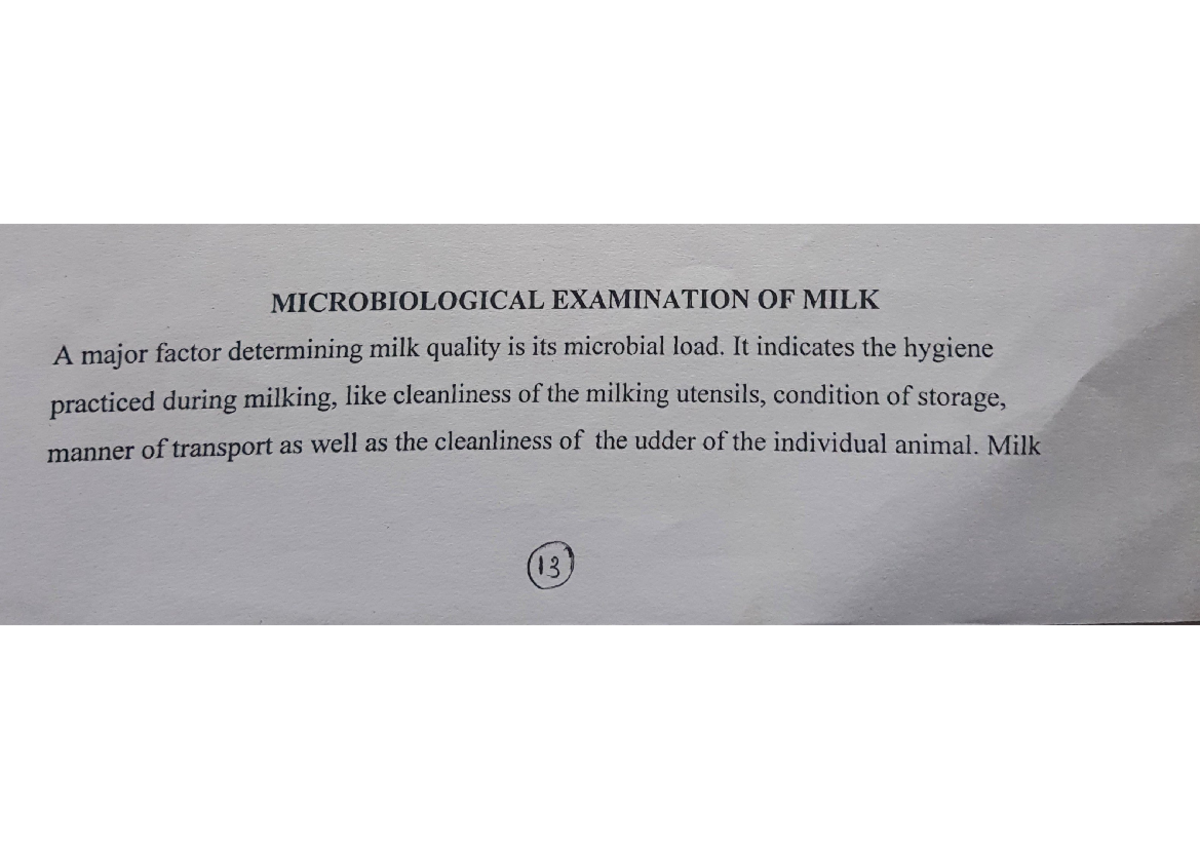 Testing of milk - FOOD AND DAIRY MICROBIOLOGY- Microbiological analysis ...