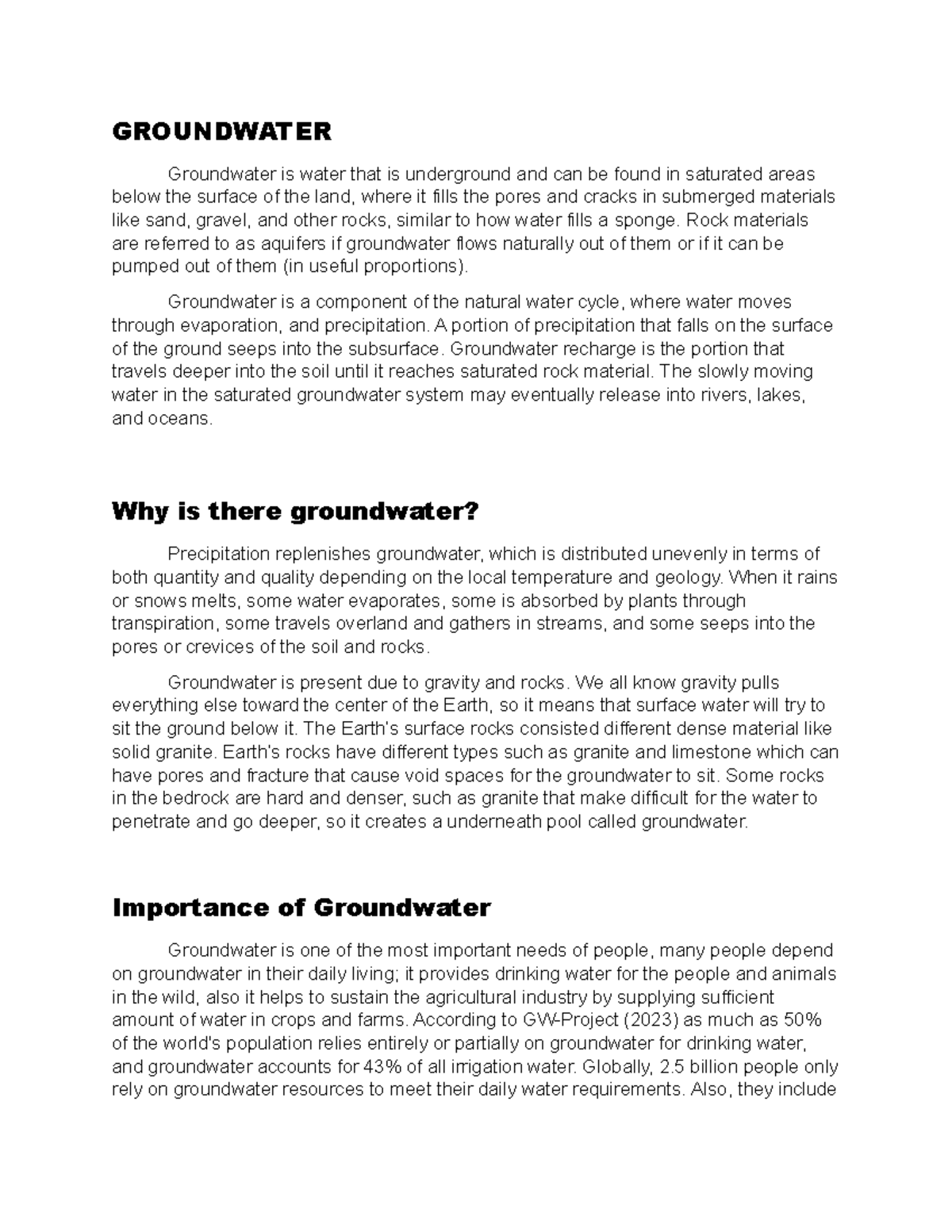 Groundwater - Geoglogy Module - CE222 - GROUNDWATER Groundwater is ...