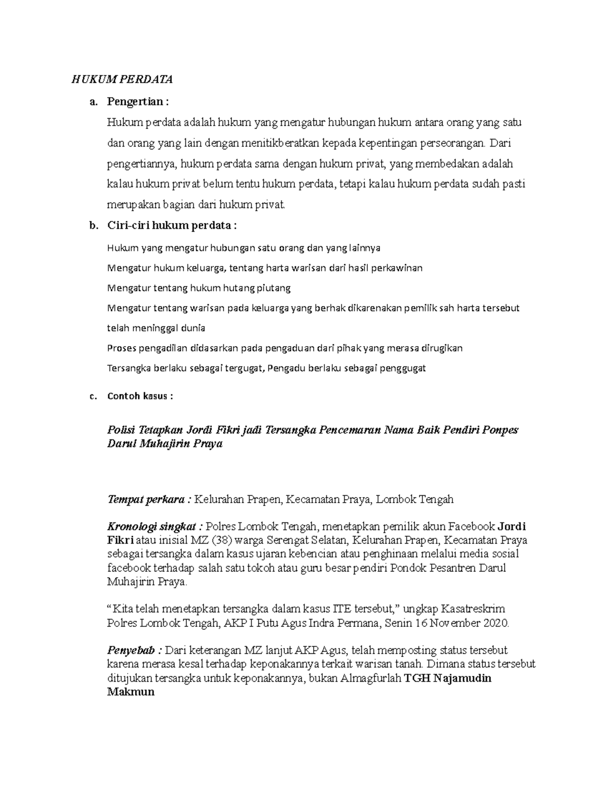 Hukum Perdata dan kasusnya - HUKUM PERDATA a. Pengertian : Hukum ...