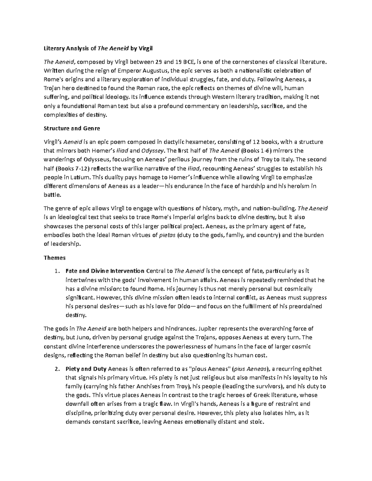 Literary Analysis of The Aeneid by Virgil - Written during the reign of ...
