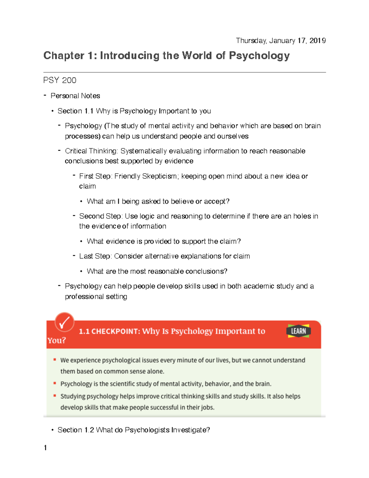 Chapter 1 (Psychology) - Chapter 1: Introducing the World of Psychology ...