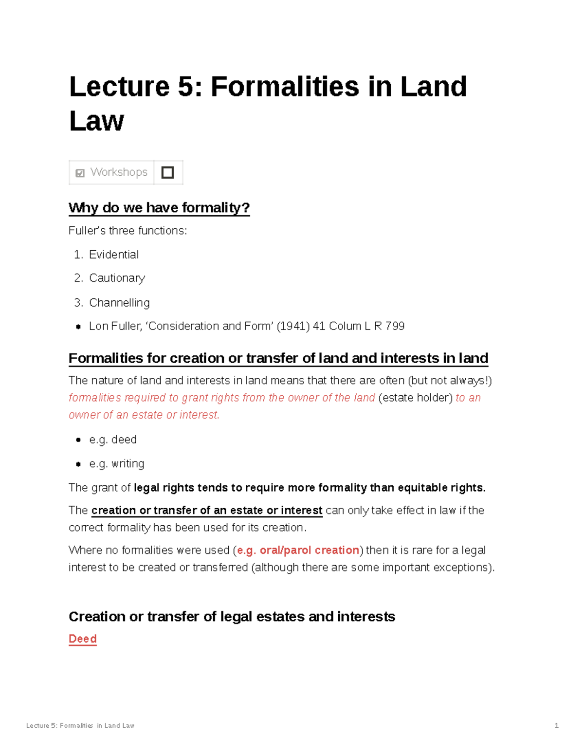 Formalities in Land Law Notes - Lecture 5: Formalities in Land Law ...